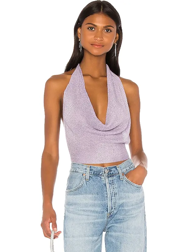 Superdown Rubie Cowl Neck Top - Lavender Metallic