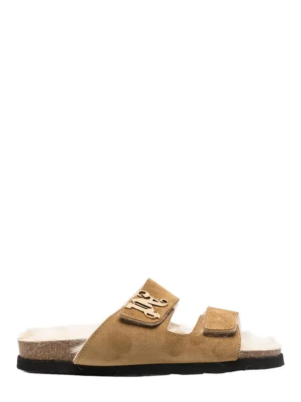 Palm Angels Logo-plaque Suede Sandals - Neutrals