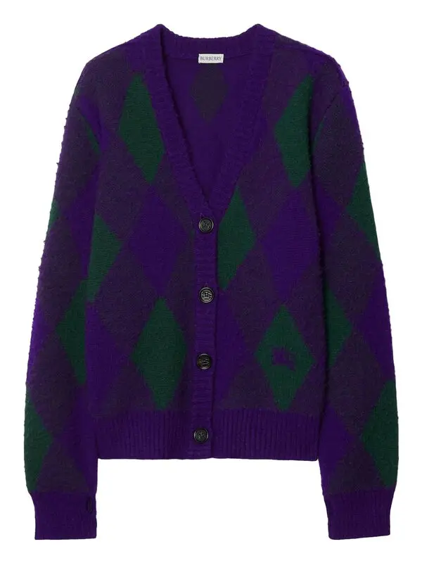 Burberry Argyle Intarsia Wool Cardigan - Purple