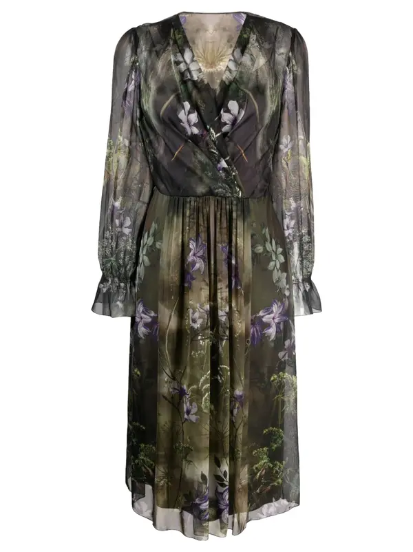 Alberta Ferretti Floral-print Silk Midi Dress - Green