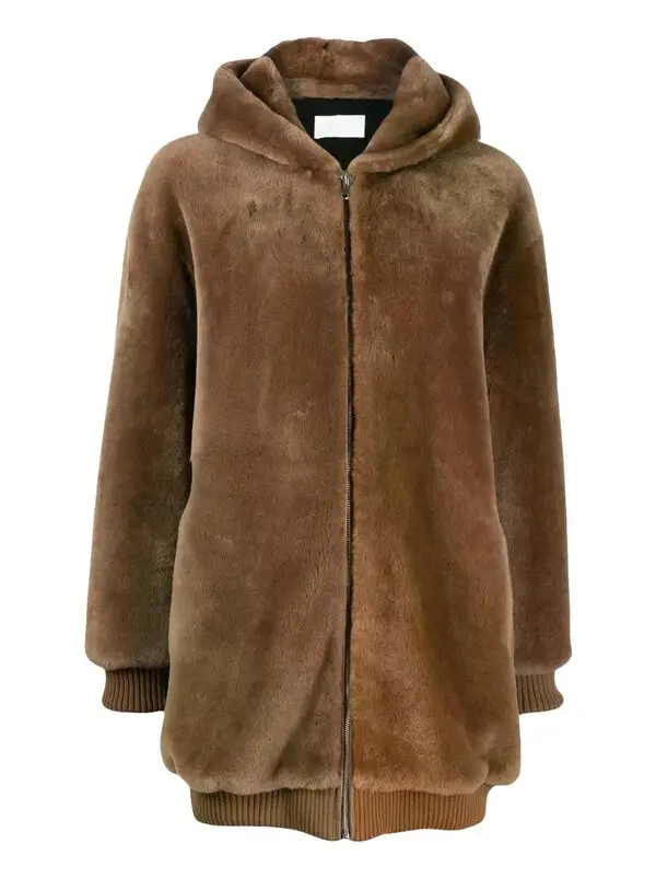 YVES SALOMON Zip-up Hooded Oversized Coat - Brown