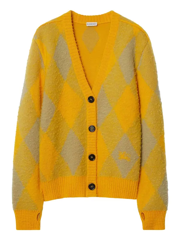 Burberry Argyle Jacquard Wool Cardigan - Orange