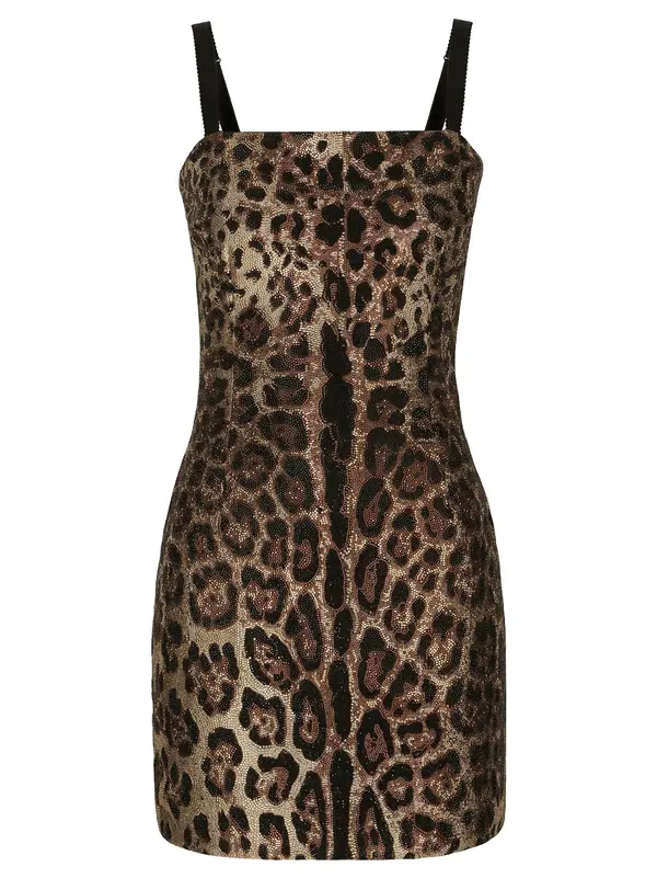 Dolce & Gabbana Rhinestone-embellished Leopard-print Mini Dress - Brown