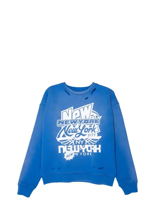 PURPLE BRAND Graphic-print Distressed Cotton Sweatshirt - Blue
