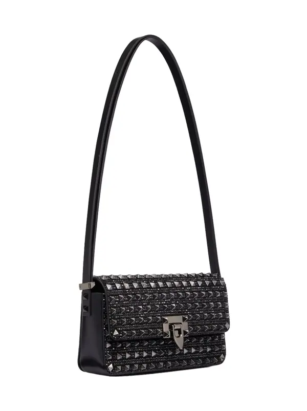 Valentino Garavani Rockstud 23 Embroidered Shoulder Bag - Black