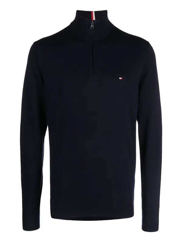 Tommy Hilfiger Logo-embroidered Half-zip Jumper - Blue