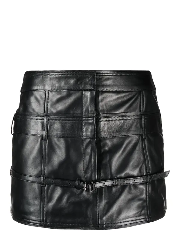 MANOKHI Belted Leather Mini Skirt - Black