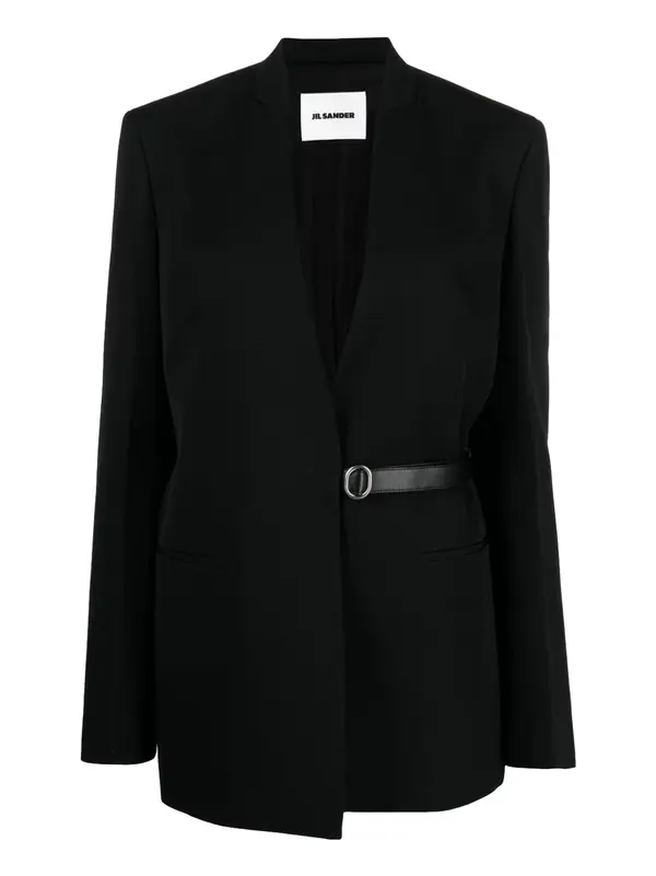 JIL SANDER Collarless Belted Blazer - Black