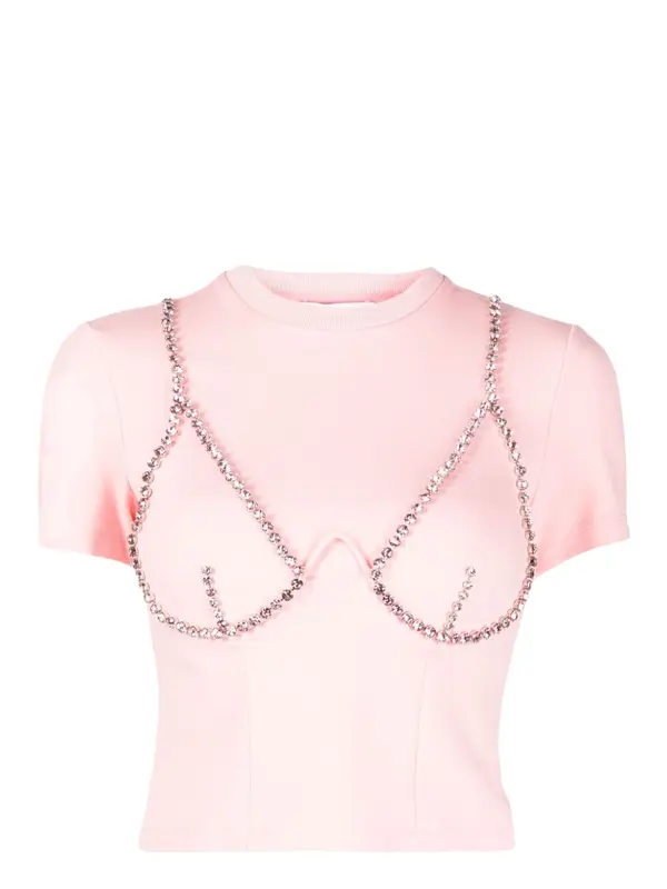 AREA Crystal-embellished Cup-chain T-shirt - Pink