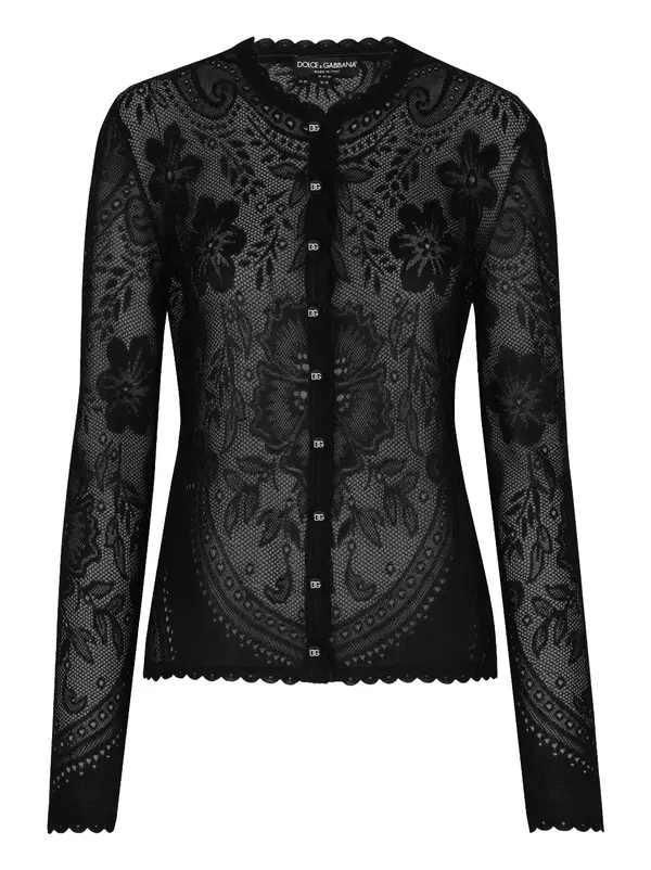 Dolce & Gabbana Floral-lace Button-up Cardigan - Black