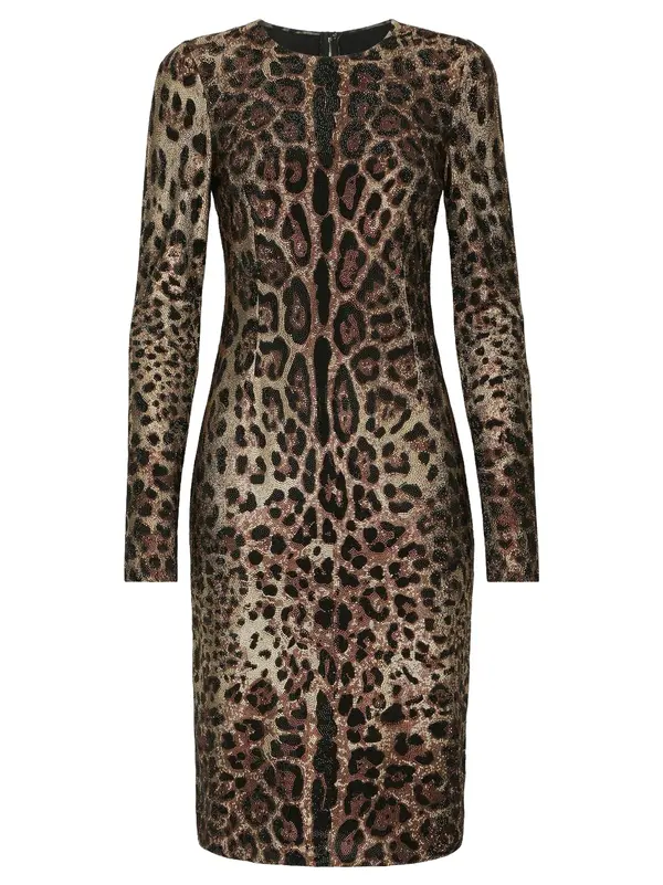 Dolce & Gabbana Rhinestone-embellished Leopard-print Midi Dress - Brown