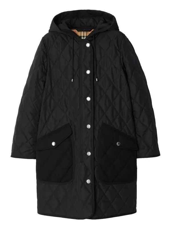 Burberry Diamond-quilted Hooded Coat - Black