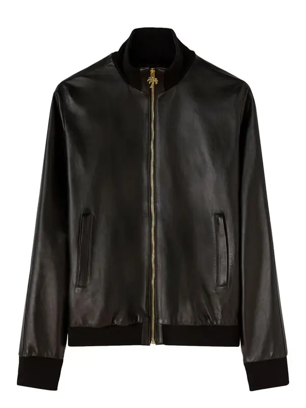 Palm Angels Zip-up Leather Bomber Jacket - Black