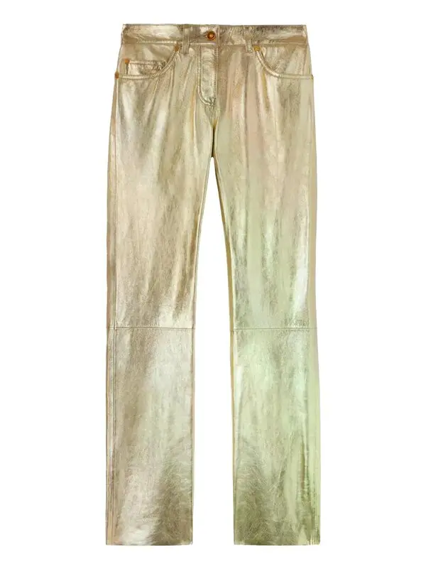 Palm Angels Laminated Straight-leg Trousers - Gold