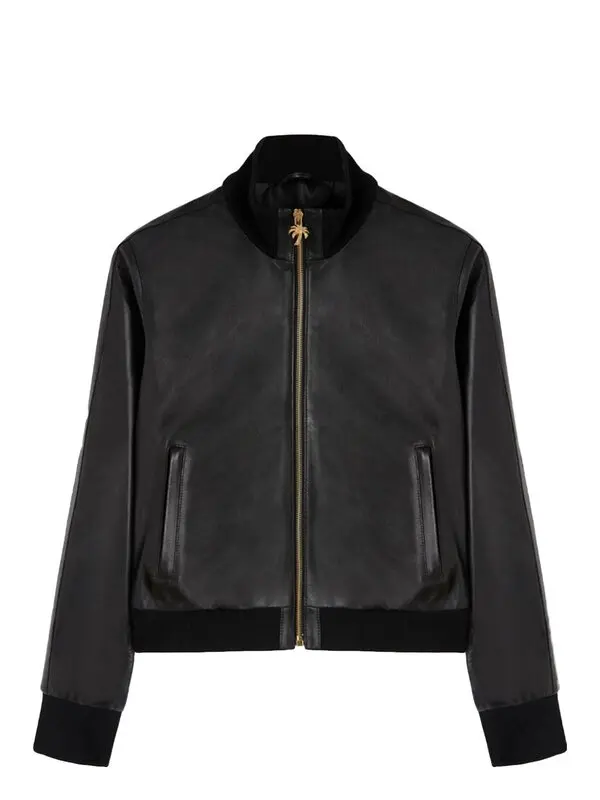 Palm Angels Zip-up Leather Bomber Jacket - Black