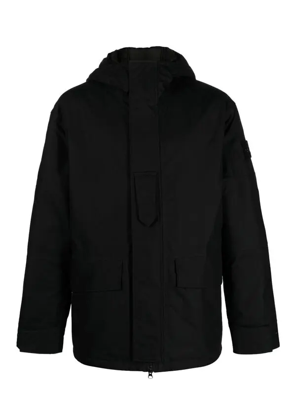 Stone Island Garment-dyed Cotton Hooded Jacket - Black
