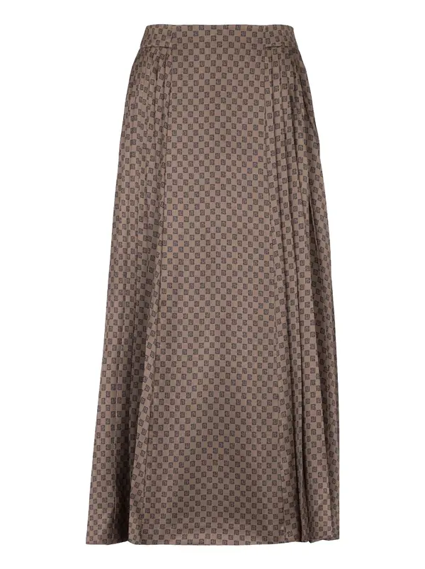 Balmain Monogram-print Pleated Midi Skirt - Brown