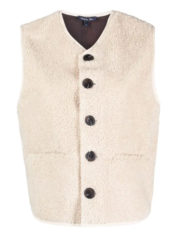Soeur V-neck Faux Shearling Vest - Neutrals