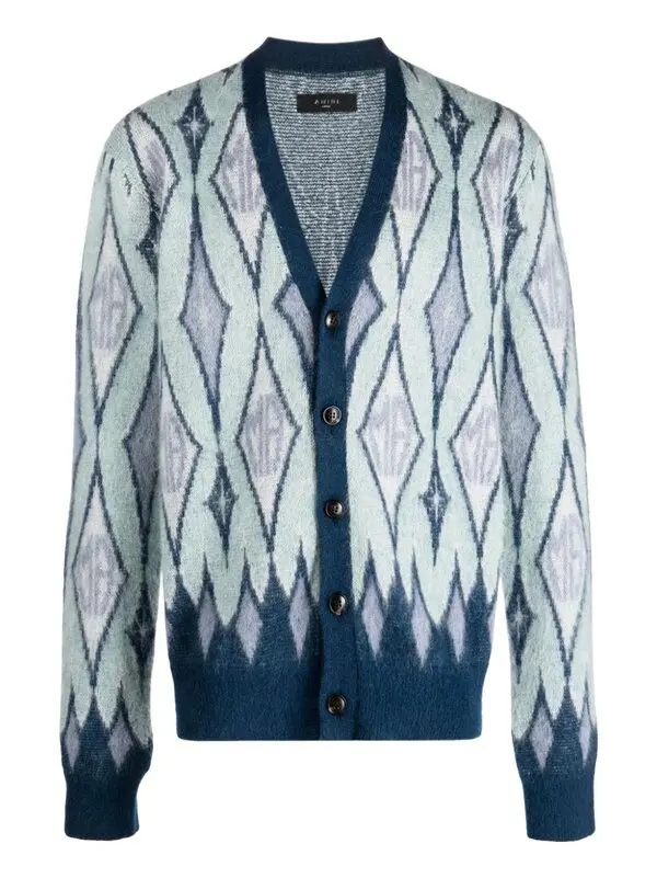 Amiri Argyle-knit Cardigan - Blue