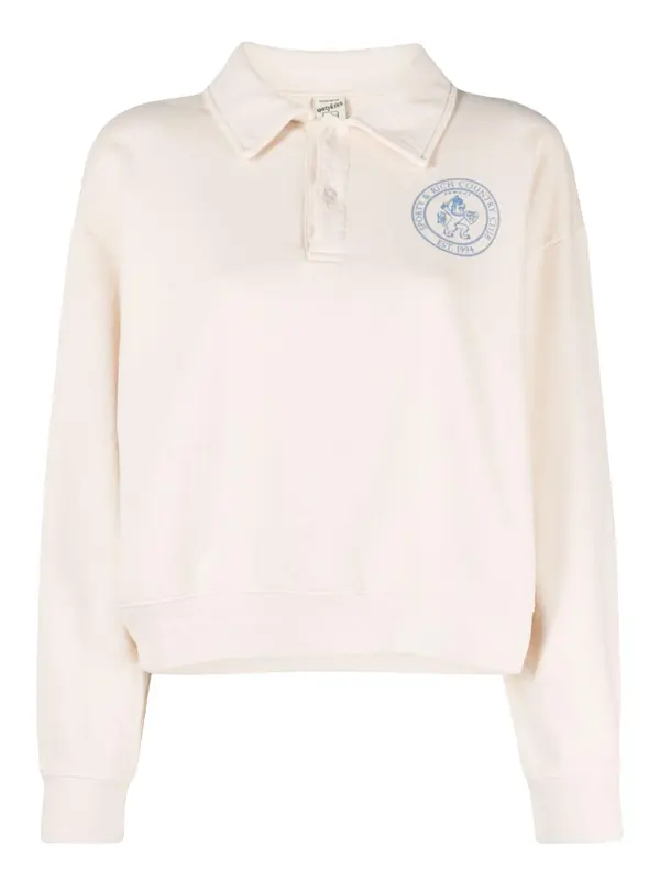 SPORTY & RICH Logo-print Long-sleeve Polo Shirt - Neutrals