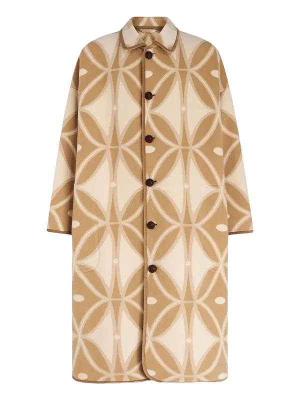 Etro Geometric-pattern Wool Jacquard Coat - Neutrals