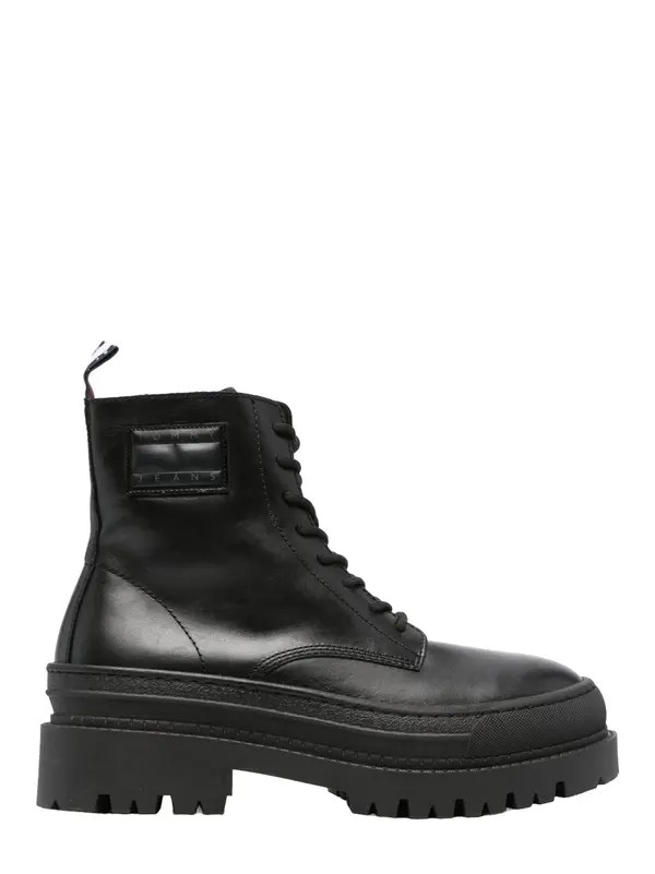 Tommy Hilfiger Foxing Lace-up Leather Boots - Black