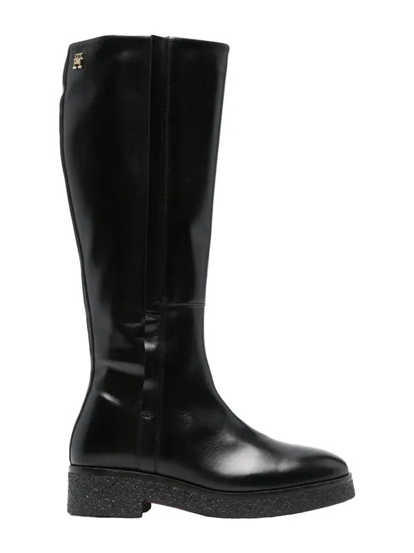 Tommy Hilfiger Round-toe Leather Boots - Black