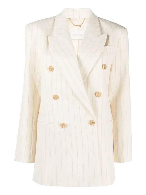 Zimmermann Luminosity Pinstriped Double-breasted Blazer - Neutrals