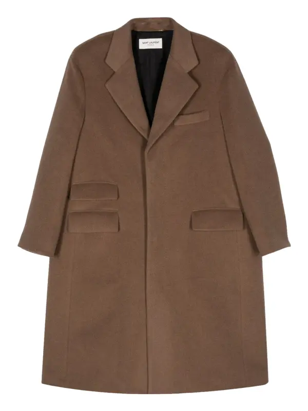 Saint Laurent Single-breasted Long Coat - Brown