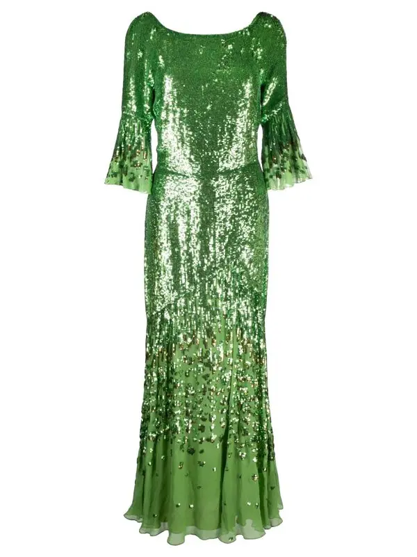 TEMPERLEY LONDON Celestial Sequin Maxi Dress - Green