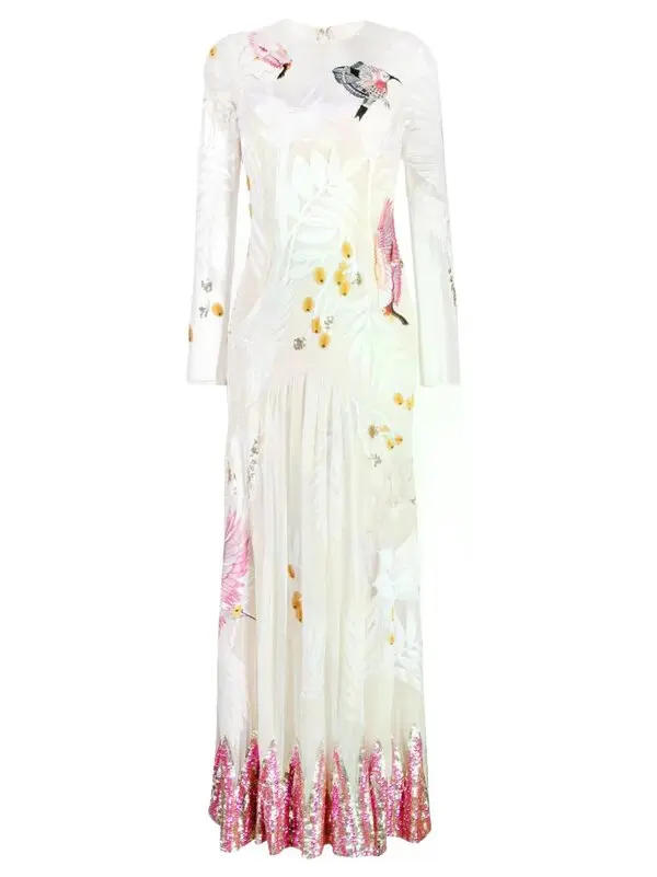 TEMPERLEY LONDON Opera Tattoo Graphic-embroidered Flared Dress - White