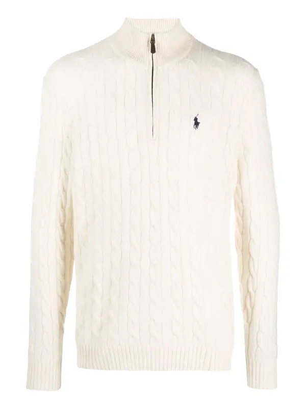 Ralph Lauren Logo-embroidered Wool-blend Jumper - Neutrals
