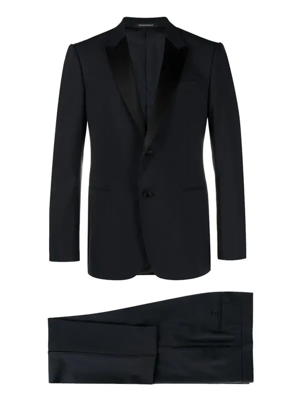 Emporio Armani Satin-trim Single-breasted Suit - Blue
