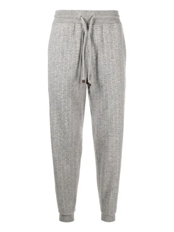 Brunello Cucinelli Striped Cashmere-blend Track Pants - Grey