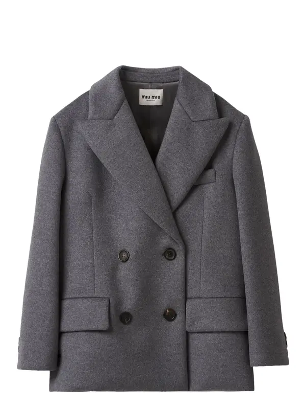 Miu Miu Double-breasted Velour Wool Blazer - Grey