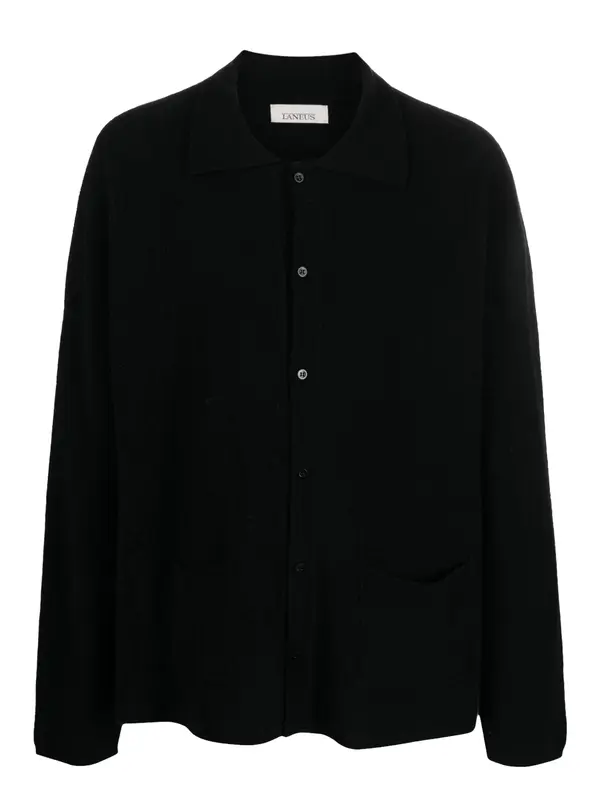 LANEUS Long-sleeved Button-up Cardigan - Black