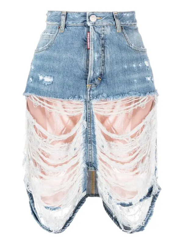 Dsquared2 Distressed Denim Skirt - Blue