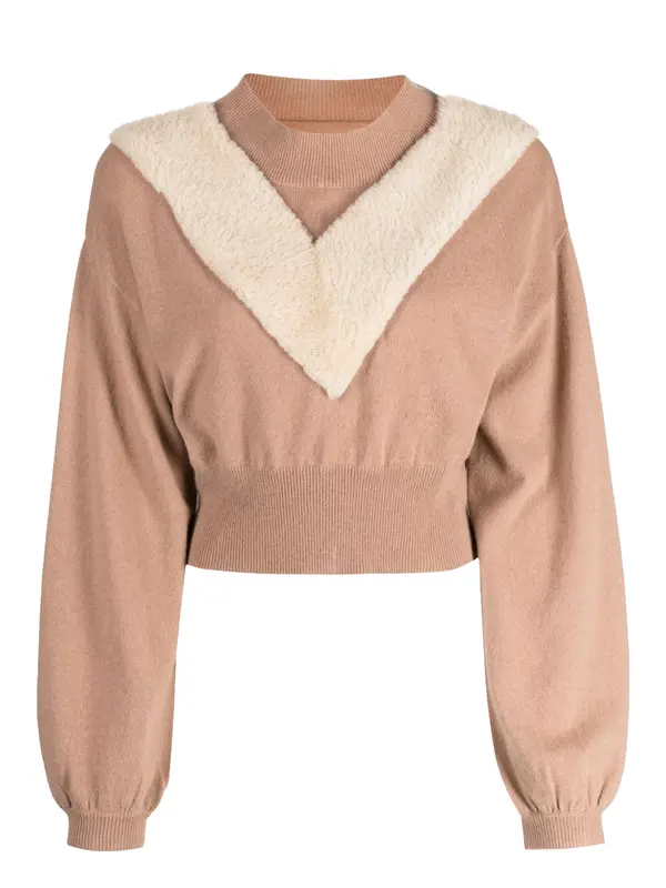 IZAAK AZANEI Shearling-detail Jumper - Neutrals