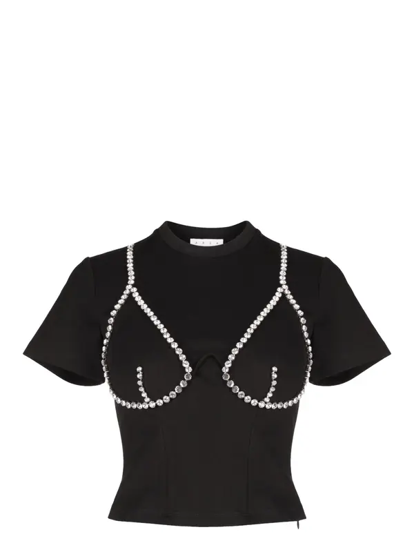 AREA Crystal-embellished Cup-chain T-shirt - Black