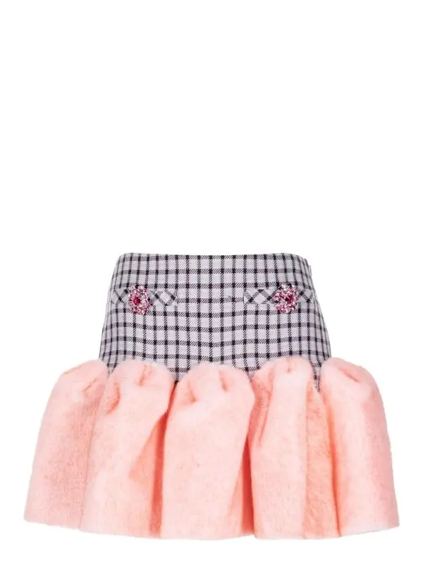 AREA Godet Faux Fur-trimmed Mini Skirt - Pink