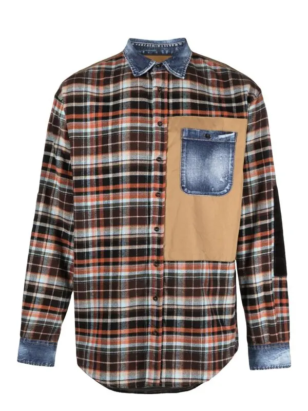Dsquared2 Denim-details Check-pattern Shirt - Brown