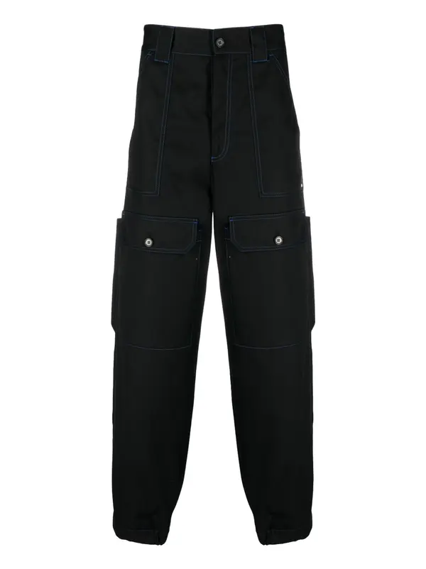 MSGM Contrasting-stitch Logo-patch Trousers - Black