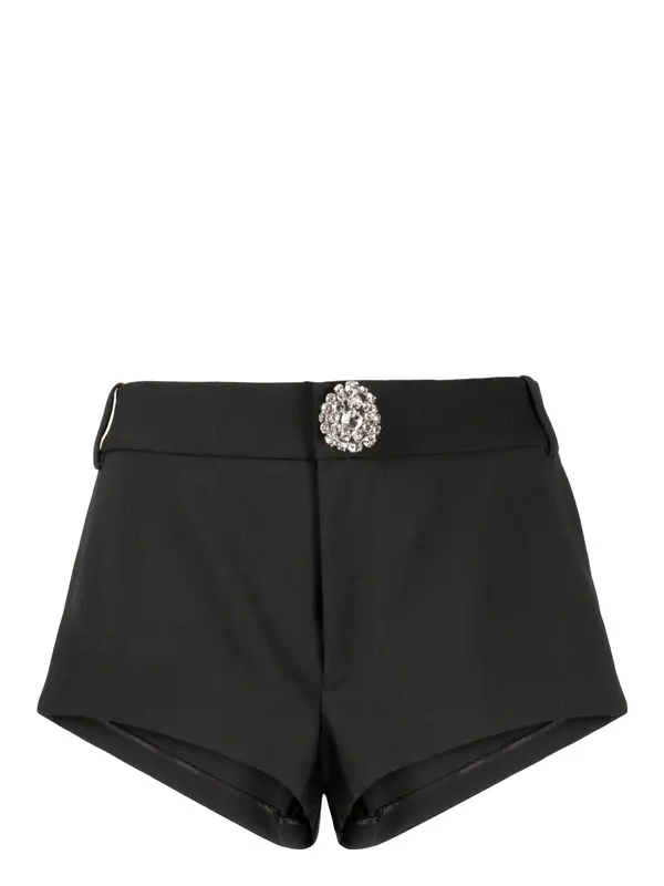 AREA Crystal-embellished Virgin Wool Mini Shorts - Black