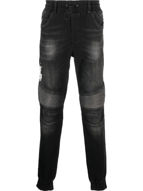 Philipp Plein Drawstring-waist Tapered Jeans - Black