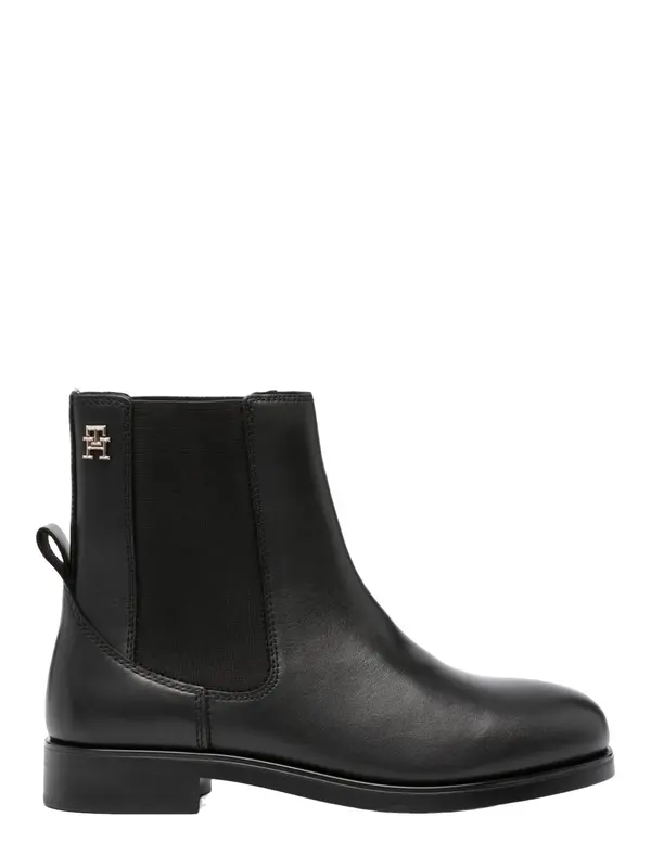Tommy Hilfiger Logo-plaque Leather Ankle Boots - Black