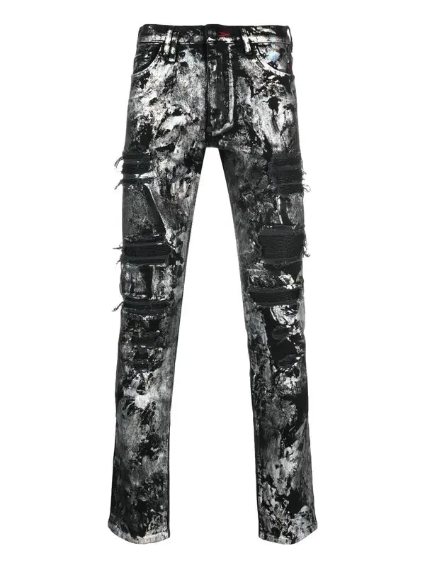Philipp Plein Hand-painted Skinny Jeans - Black
