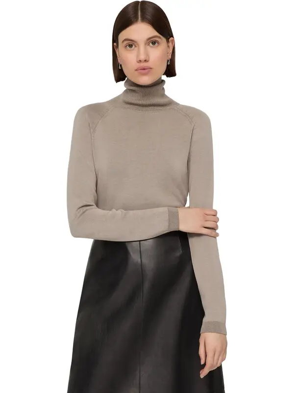 Lafayette 148 New York Crepe Relaxed Fit Turtleneck Sweater - Hickory