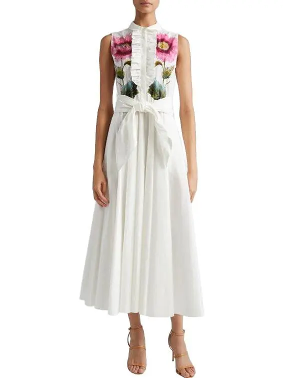 Giambattista Valli Floral Print Sleeveless Shirt Dress - Ivory/multi
