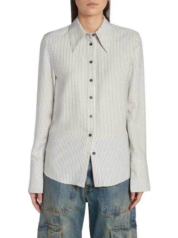 GOLDEN GOOSE Journey Collection Slim Fit Striped Shirt - Arctic Wolf/black