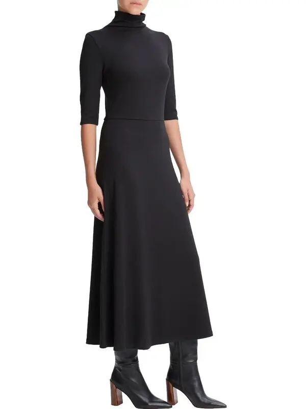 Vince Turtleneck A-line Maxi Dress - Black